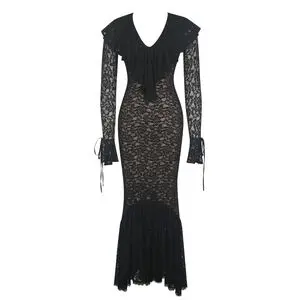 MISS CIRCLE NEW YORK Parisa Lace Ruffled Mermaid Maxi Dress - Black