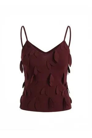 CENTRE PIECE Ivy V-neck Top With Leaf Appliqu - Red