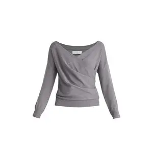 PAISIE Knitted Wrap Top With Long Sleeves - Grey