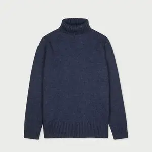 PAUL JAMES KNITWEAR Submariner Roll Neck Merino Wool Jumper - Blue