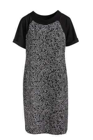 CONQUISTA A-line Knit Dress With Contrasting Panels - Black