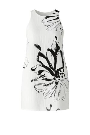 CONQUISTA Sleeveless Floral Print Linen Blend Dress - Black