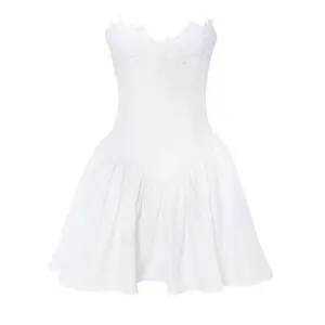 MISS CIRCLE NEW YORK Sacha Lace Drop Waist Corset Puffy Mini Dress - White