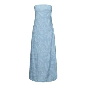 NUAJE NUAJE Rhea Strapless Midi Linen Dress - White/blue