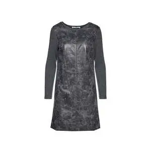CONQUISTA Knit Dress With Faux Leather Front - Grey