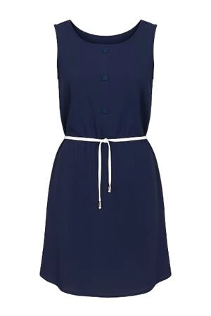 CONQUISTA Solid Colour Straight Dress With Belt - Blue