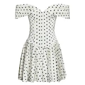 MISS CIRCLE NEW YORK Edeline Polka Dot Off-shoulder Pleated Mini Dress