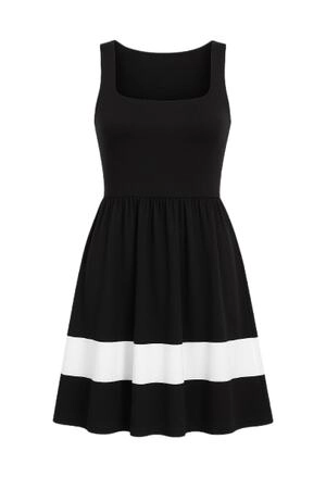 CONQUISTA Contrast Panel Detail Dress - Black