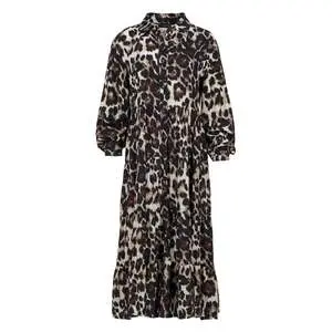 CONQUISTA Animal Print Tiered Dress With Button Detail - Brown
