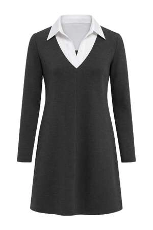 CONQUISTA Melange Punto Di Roma Dress With Contrast Collar