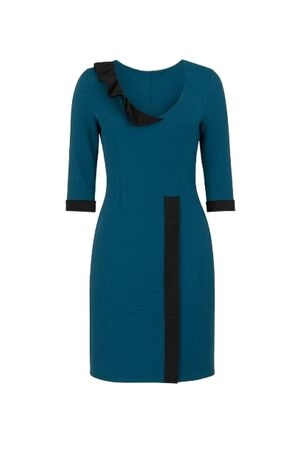 CONQUISTA Elbow Sleeve Two Tone Felt Dress - Blue