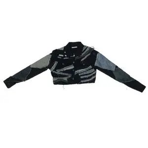 ZASTASTUDIO Black / Blue Frayed Fusion Denim Crop Jacket R - Black/blue
