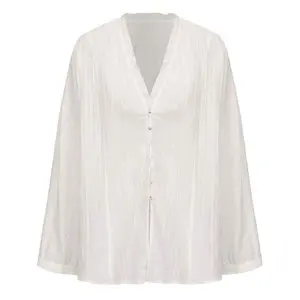 MUTE BY JL Ethereal Cotton Ramie V-neck Blouse With Raw-edge Detailing - White