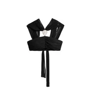 NOCTURNE Strapless Draped Bustier Top - Black