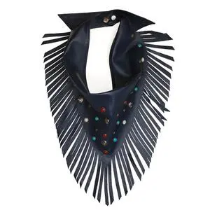 BLACK CAKE Midnight Rodeo Leather Fringe Embellished Bandana - Blue