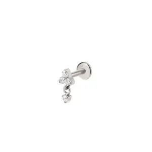 VANCHI Crystal Dangle Threadless Flat Back Titanium Cartilage Stud In Platinum - Silver