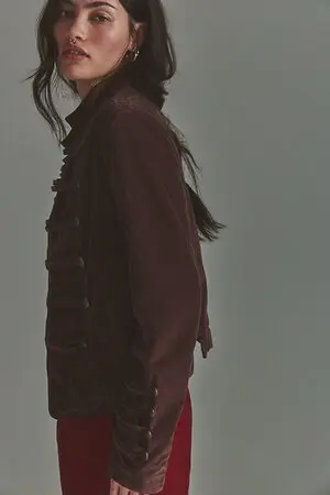 Free People Fitted Velvet Military Jacket - Brown