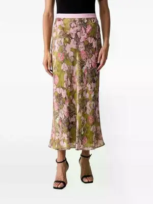JOOP! Floral-print Logo-waistband Flared Midi Skirt - Green