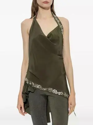 Alexander McQueen Halter Neck Silk Top With Shimmering Appliqués