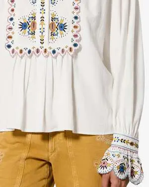 ETOILE Monique Linen Blend Embroidered Blouse