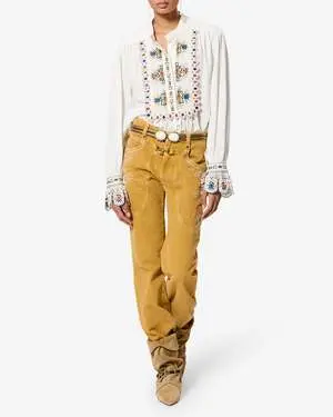 ETOILE Monique Linen Blend Embroidered Blouse