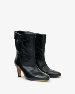 Isabel Marant Étoile Eldra Glazed Calfskin Fold-over Boots - Black