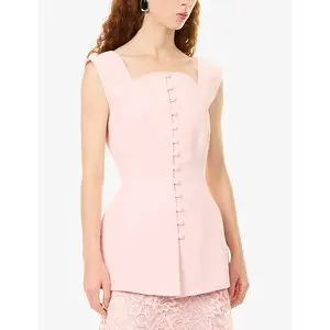 Mona Alshebil Structured Button-front Crepe Top - Peach