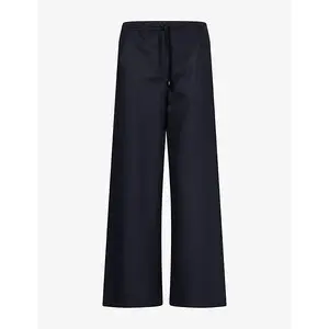 Max Mara Wide-leg Cropped Stretch-wool Trousers - Midnightblue