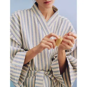 HAY Striped Waffle Cotton-blend Bathrobe