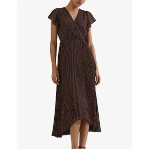 PHASE EIGHT Louisa Pin-spot Wrap Midi Dress - Brown