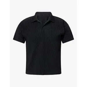 Issey Miyake Basics Pleated Knitted Polo Top - 15-black
