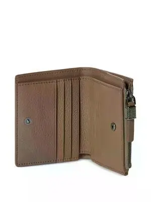 Brunello Cucinelli Grained Calfskin Compact Wallet With Shiny Zipper Pull