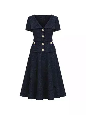 SELF-PORTRAIT Navy Boucle Tailored Midi Dress