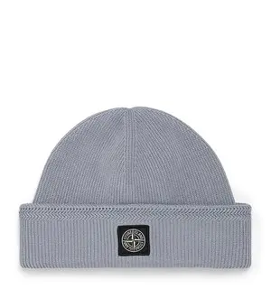 Stone Island Cotton Beanie With Compass Patch - Grey