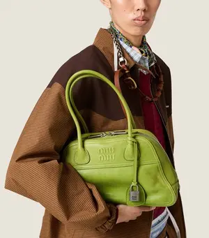 Miu Miu Large Nappa Leather Vivant Top-handle Bag - Green