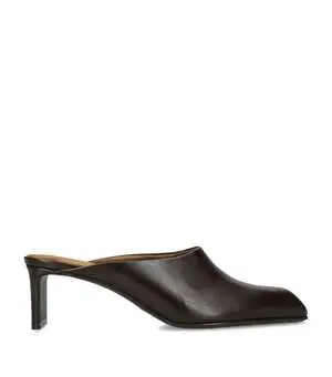 Khaite Leather Colt Heeled Mules 50 - Brown