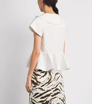 GANNI Cotton Peplum Blouse With Bow Detail And Ruffled Collar