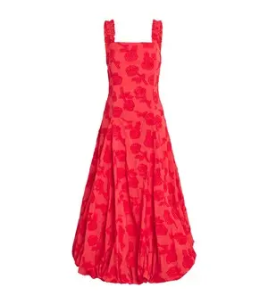 GANNI Floral Bubble-hem Midi Dress - Red