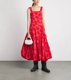 GANNI Floral Embroidered Bubble Hem Midi Dress