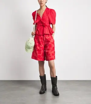 GANNI Cotton Bow Detail Blouse - Red