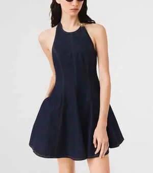 Maje Denim Halterneck Mini Dress With Removable Brooch