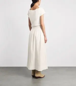 ME+EM Mixed Media Maxi Dress With Square Neckline - Beige
