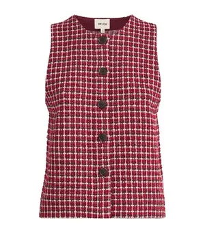 ME+EM Jacquard Button-up Sleeveless Top - Red