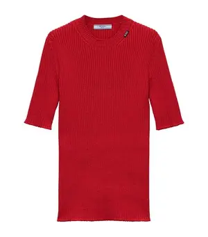 Prada Wool Ribbed Short-sleeve Sweater - Red