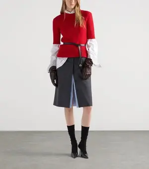 Prada Wool Ribbed Short-sleeve Sweater