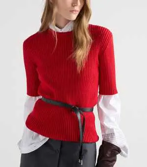 Prada Wool Ribbed Short-sleeve Sweater