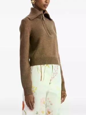 Oscar De La Renta Double-collar Quarter-zip Cropped Sweater