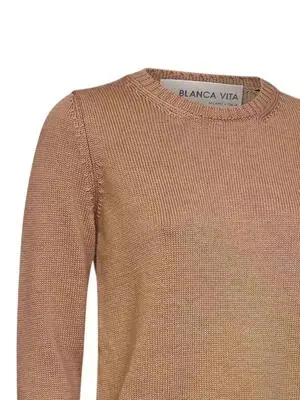 BLANCA VITA Ribbed Trim Crew Neck Sweater - Brown