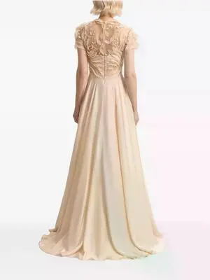 GEMY MAALOUF Floral Appliqué Sheer Panel Maxi Dress