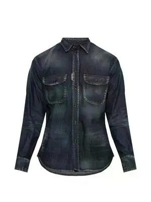 Dsquared2 Faded Leather-patch Denim Shirt - Blue
